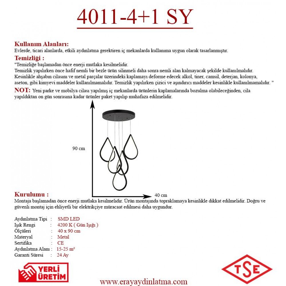 Eray Aydınlatma 4011-5 Y Siyah Led Avize