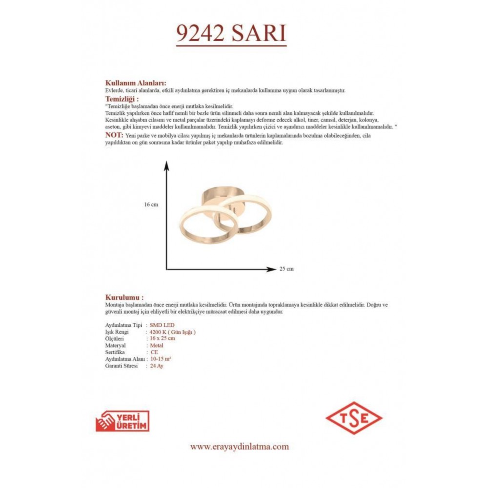 Eray Aydınlatma 9242 Ledli Gold Plofonyer Avize
